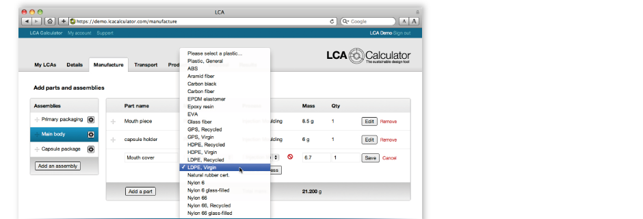 Features and benefits of the LCA Calculator for sustainable design